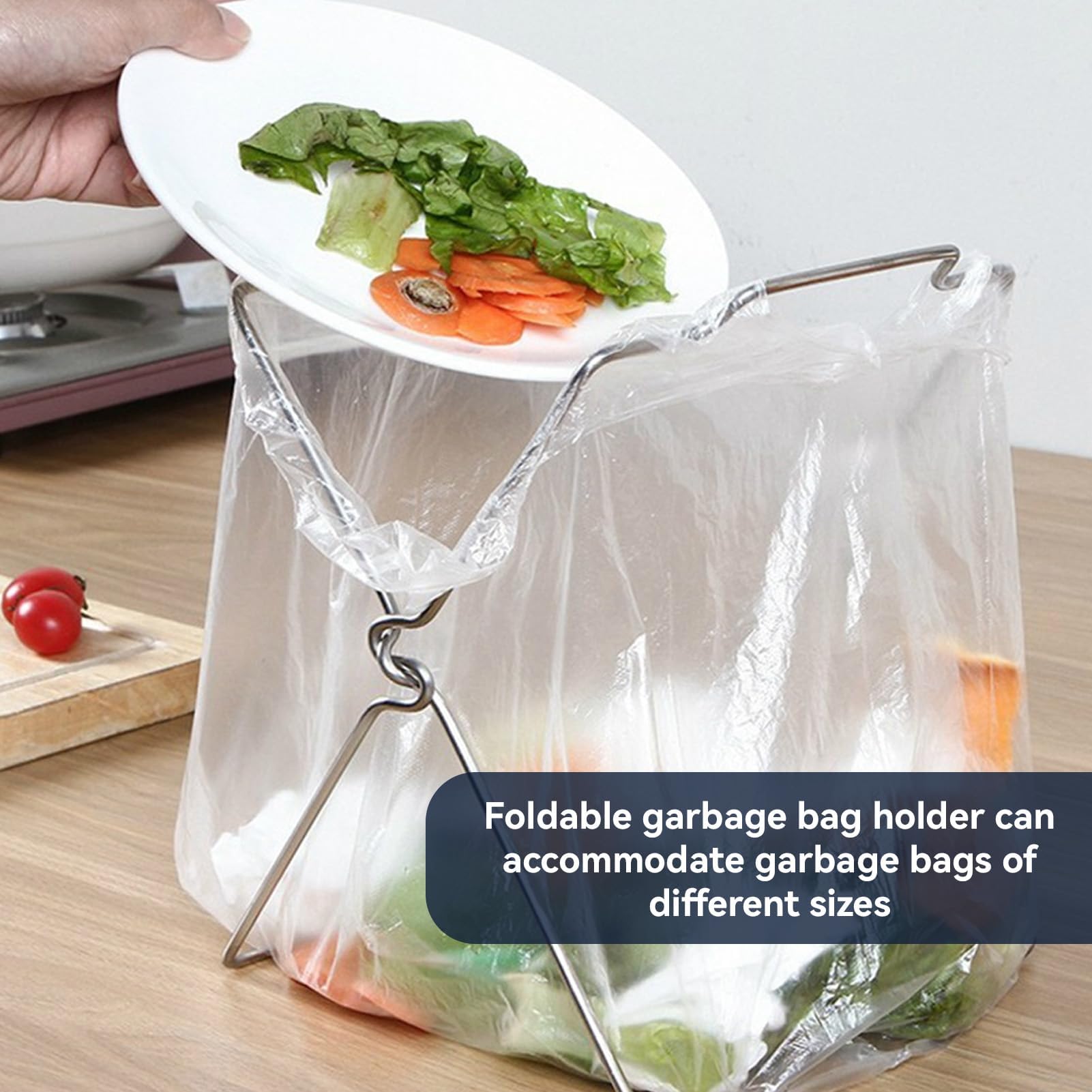 Garbage Bag Holder Frame, Stainless Steel Bag Holder Metal Foldable Trash Stand Holder for Camping Home Kitchen Countertop Trash Can