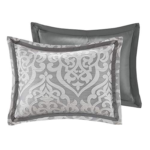 Madison Park Odette Cozy Comforter Set Jacquard Damask Medallion Design - Modern All Season, Down Alternative Bedding, Shams, Decorative Pillows, King(104 in x 92 in), Silver 8 Piece