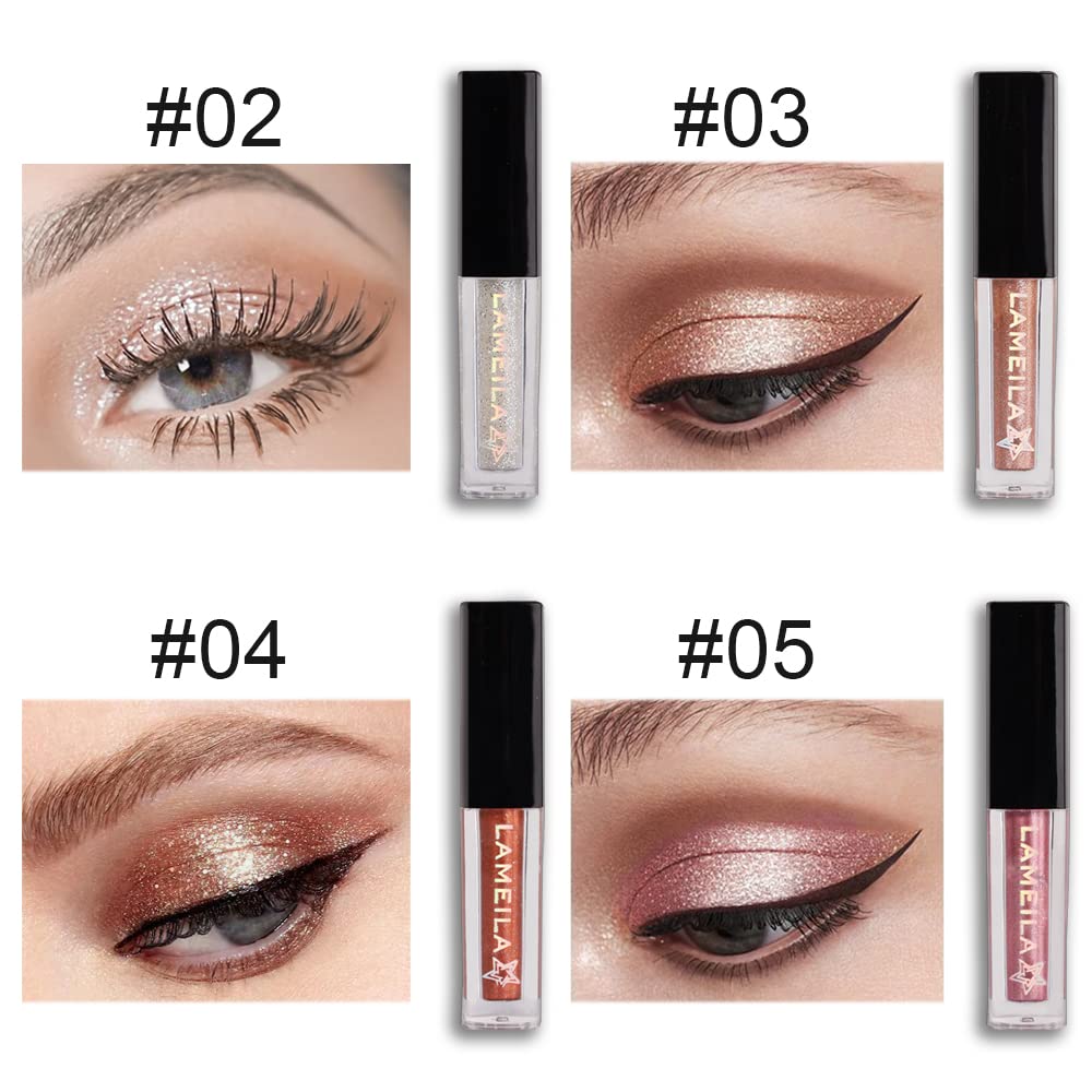 BINGBRUSH 5 pcs Liquid Glitter Eyeshadow Set, Metallic Glitter Shimmer Naked Eye Looks Waterproof Long Lasting Quick-Drying Sparkling Eye Shadow Makeup Kits