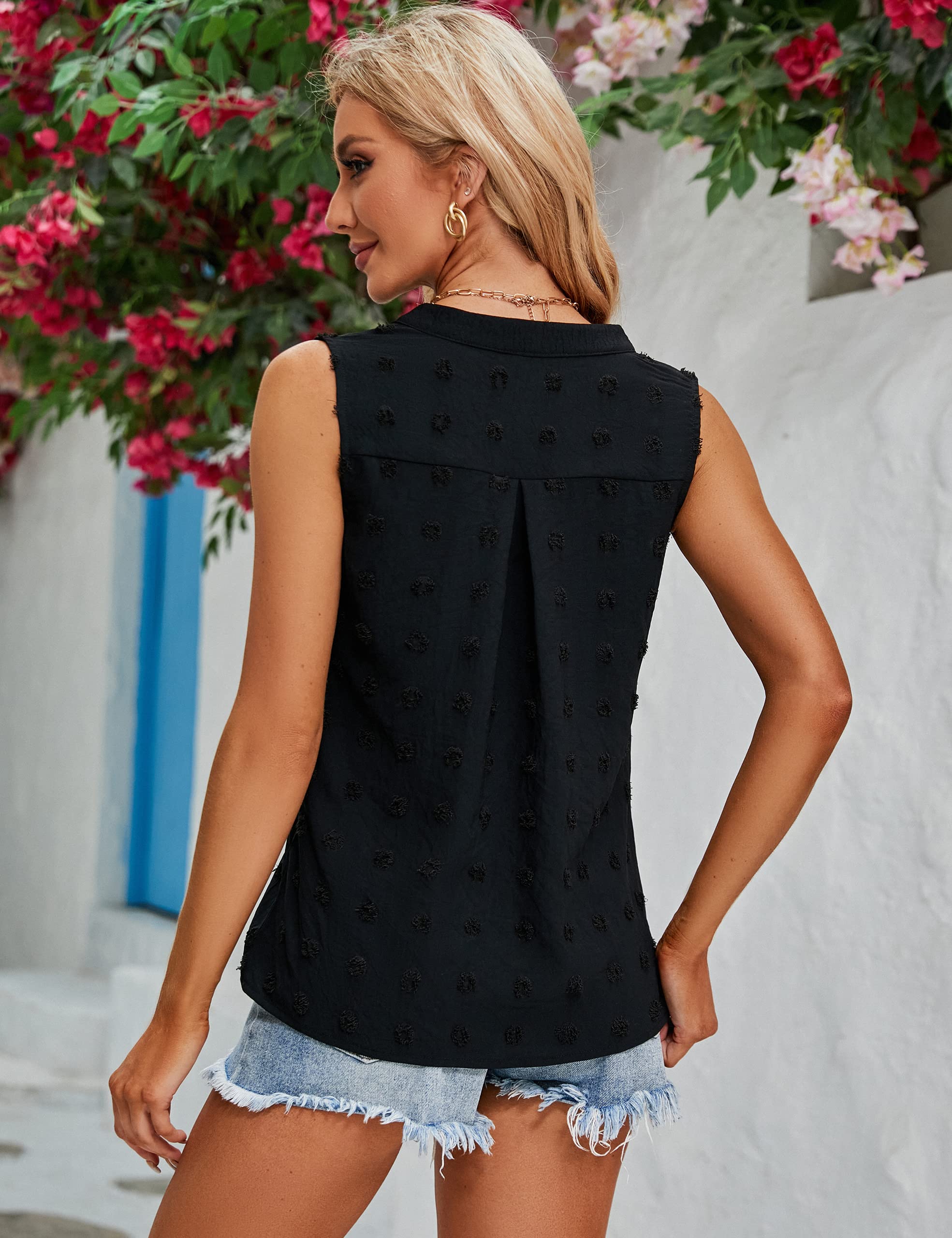 Blooming Jelly Womens V Neck Tank Tops Dressy Work Blouses Black Camisoles Cute Summer Tops(Medium,Black)