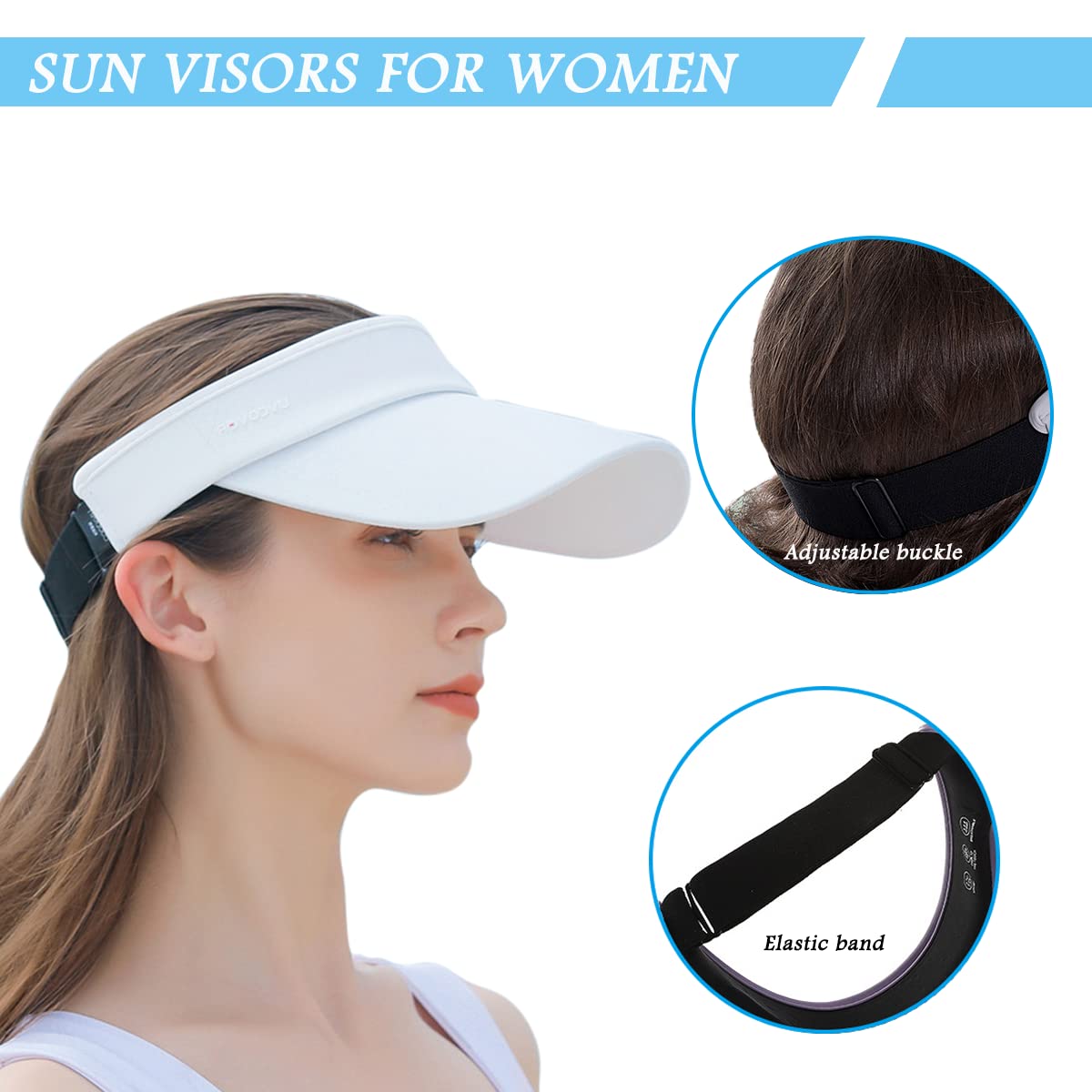 Breathable Tennis Visor for Women Sun Protection Hats Adjustable Golf Running Sport Cap Moisture Wicking White