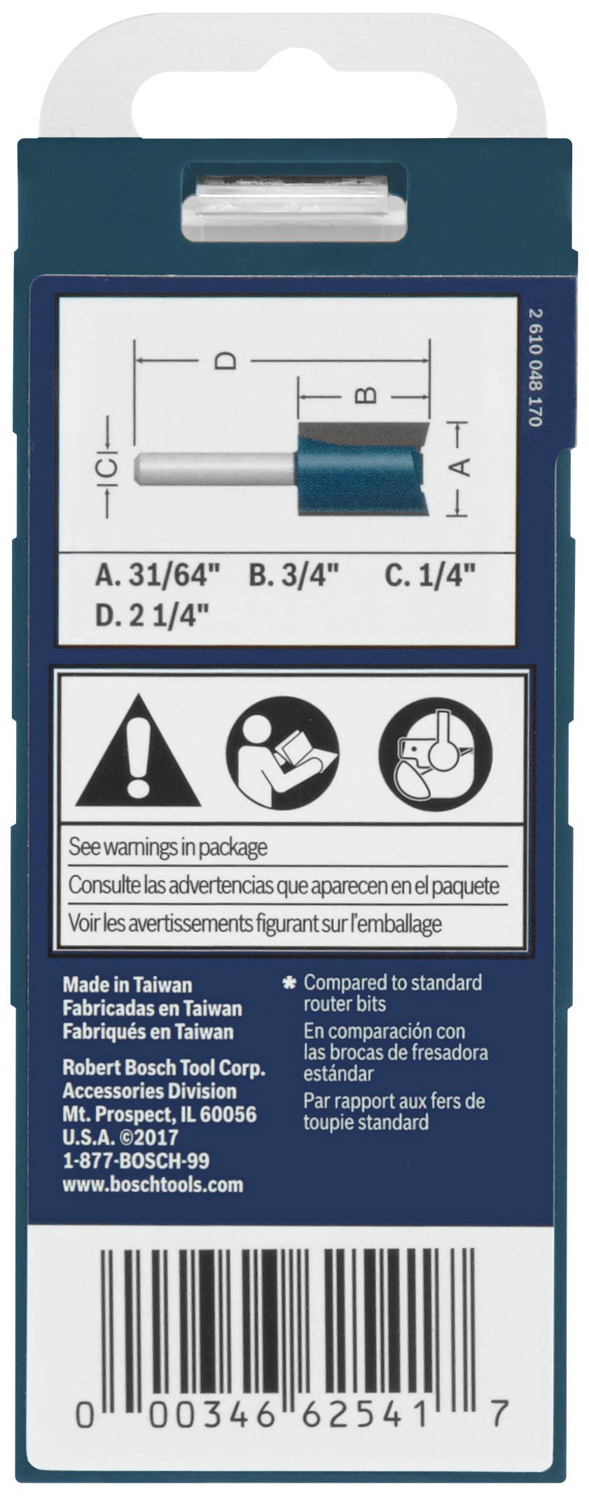 BOSCH 84601MC 31/64" x 3/4" Carbide-Tipped Plywood Mortising Router Bit