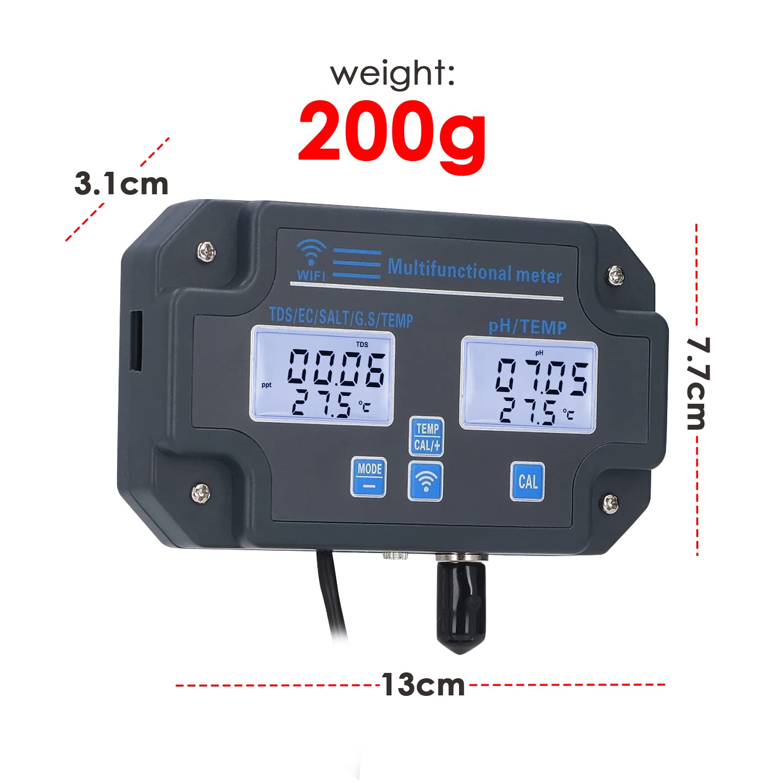 DANOPLUS Smart Water Quality Tester, 24 hrs Wireless App Monitoring of pH EC TDS Salinity SG Temperature, Mountable with Alarm Function for Aquariums & Hydroponics