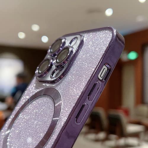 Fycyko Compatible with iPhone 12 Case Magsafe Glitter,Bling Luxury Cute Flexible Magnetic Phone Case Camera Protection Shockproof for Women Girl Men Design for iPhone 12 6.1 inch-Purple