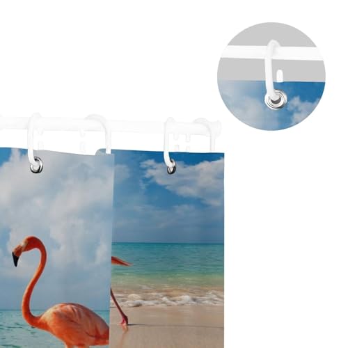 BLuevi Flamingo Shower Curtain for Bathroom Waterproof Fabric with Hooks 72x72 Inch