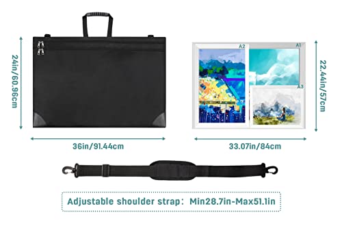 EUYZOU Art Portfolio Case, 24" x 36",Large Art Storage Folder with Handle, Poster Board Storage Bag, Art Carrying Tote Bag with Adjustable Shoulder Strap for Artwork