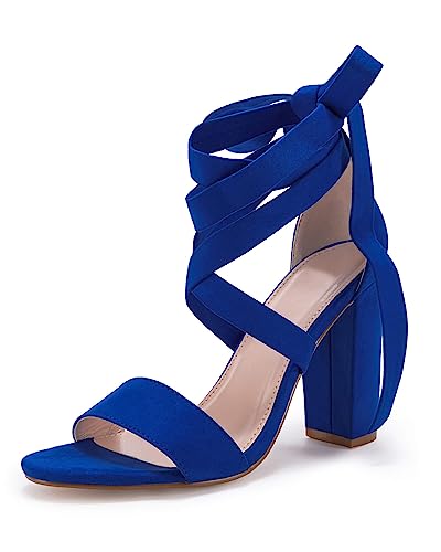 Huiyuzhi Womens Lace Up High Heeled Sandals Chunky Block Ankle Strappy Pumps Dress Party Shoes