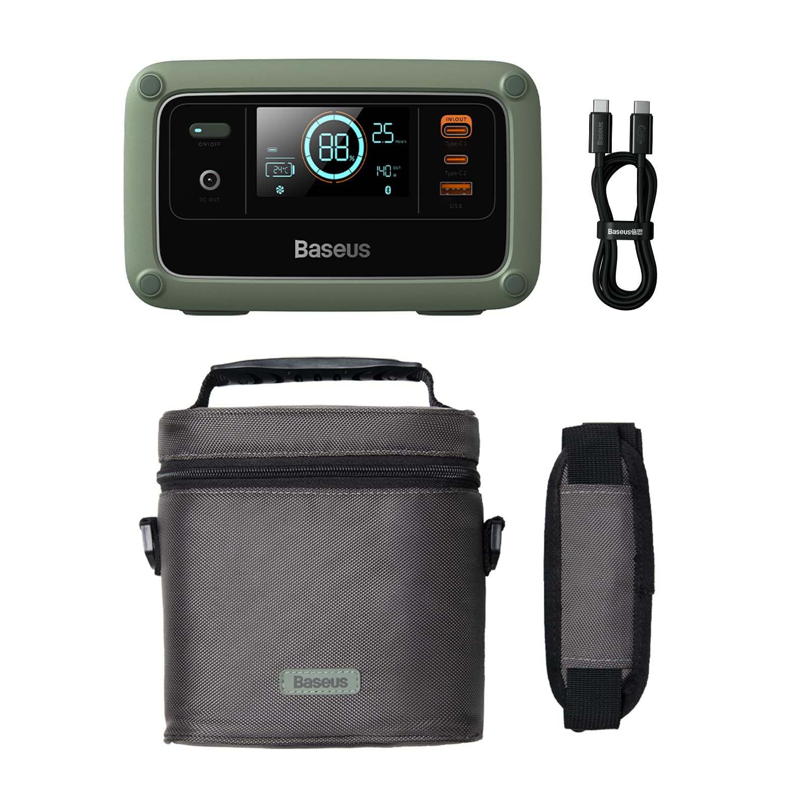 Baseus Laptop Power Bank 140W - 48,000mAh 6-Port Portable Power Station with 2 AC Outlets, Smart Digital Display, LED Light, LiFePO4 Backup Battery Pack for MacBook, Dell, Travel, Outdoor Camping