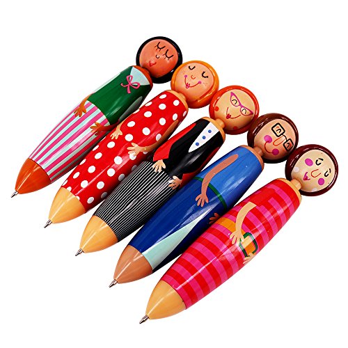 SunAngel® Originality Fashion Designed Doll Pen Cartoon ballpoint pen,Cute Creative Stationery and Office Supplies(5PCS)