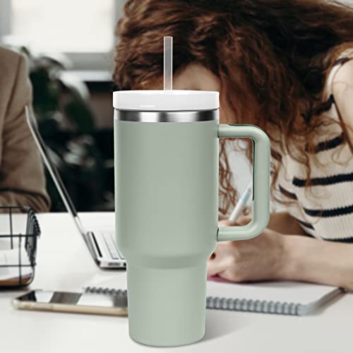 Serborni 40 oz Tumbler With Handle and 3 Straws Lid, Insulated Tumblers Stainless Steel Travel Coffee Mugs For Hot and Cold(Bay Leaf)