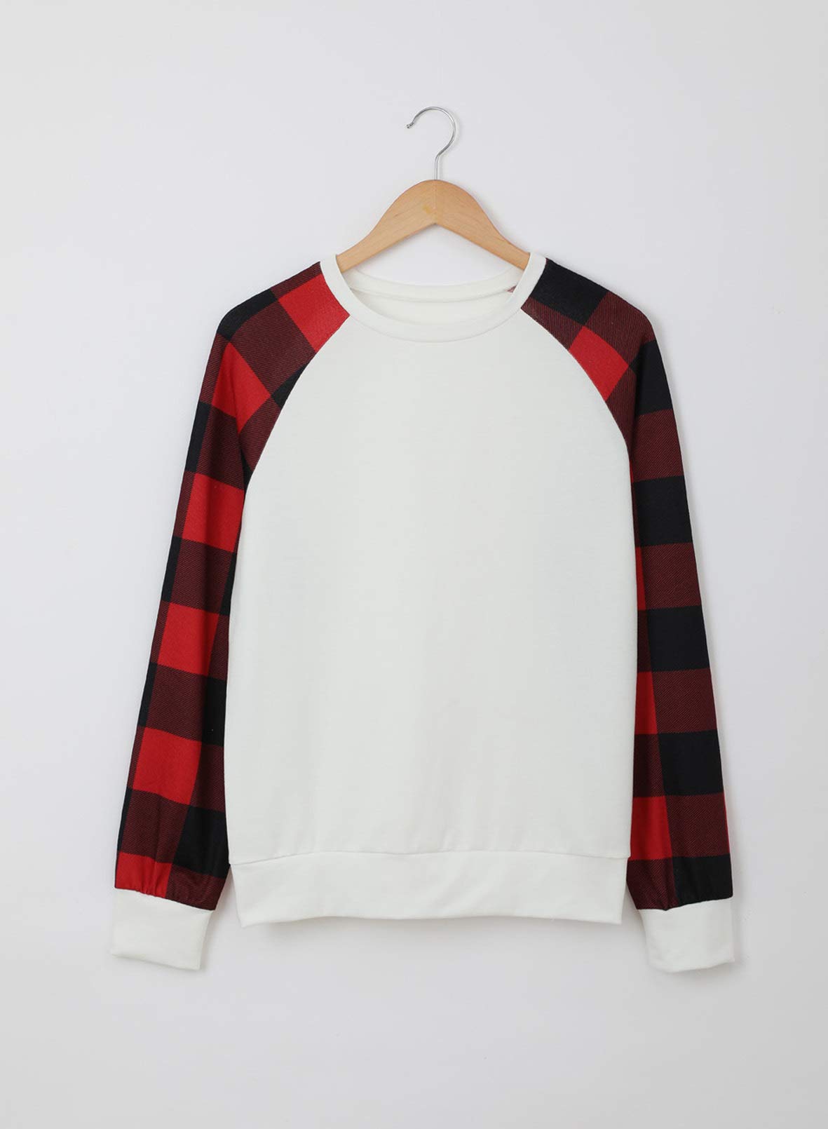 Bdcoco Women's Plaid Print Long Sleeve White Blouse Tops Casual Sweatshirts
