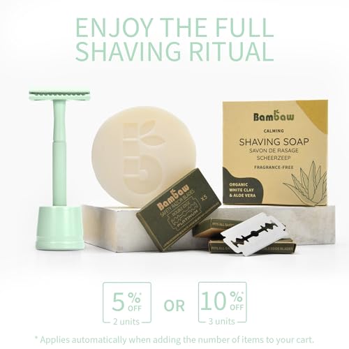 Bambaw Women Safety Razor with 5 Double Edge Safety Razor Blades, Metal Double Edge Razor, Eco Friendly Razor, Reusable & Plastic Free β Mint Green