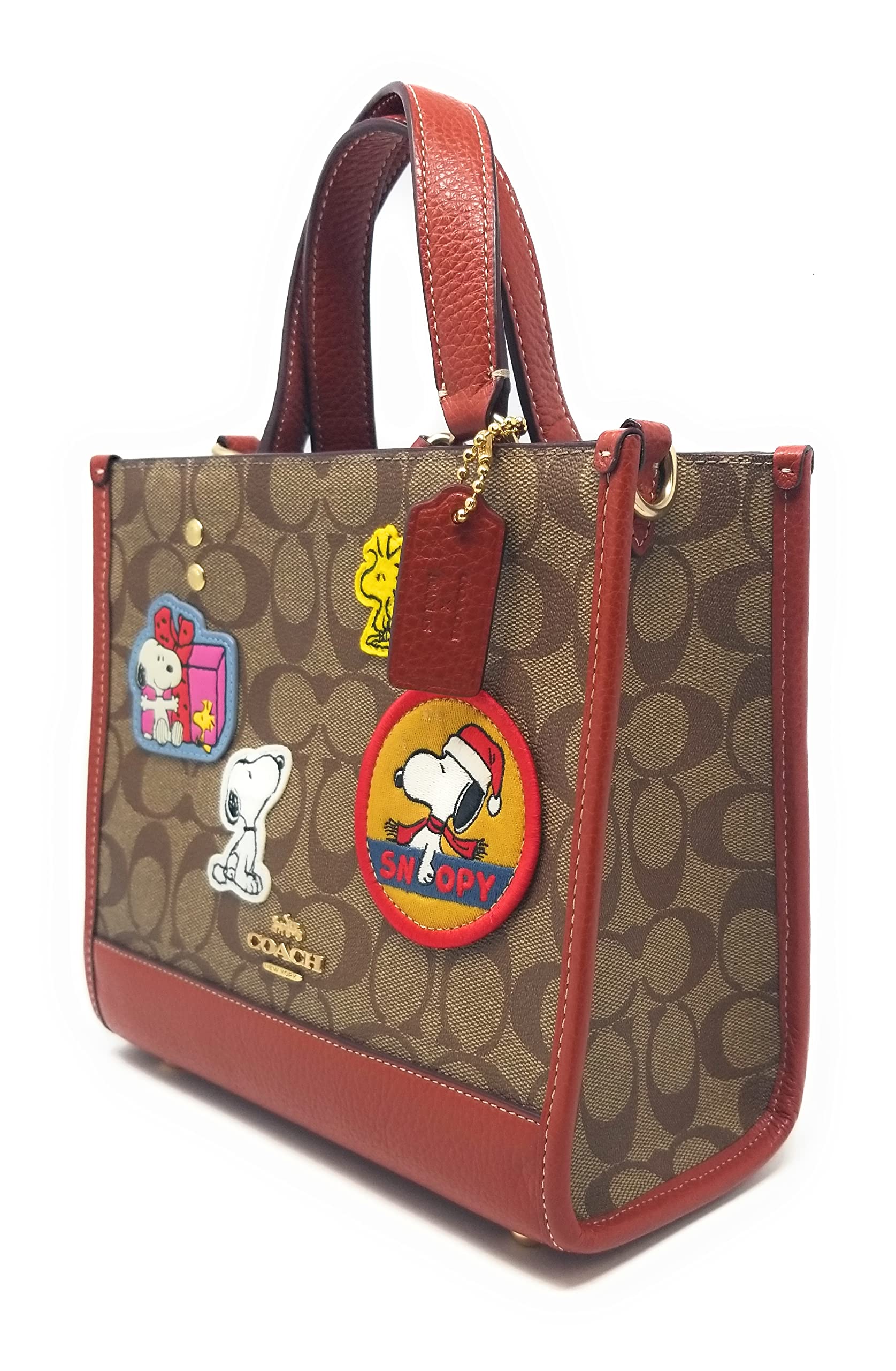 COACH Women's Dempsey Tote 22 (Signature Canvas - Peanuts Motif - Khaki - Redwood Multi)