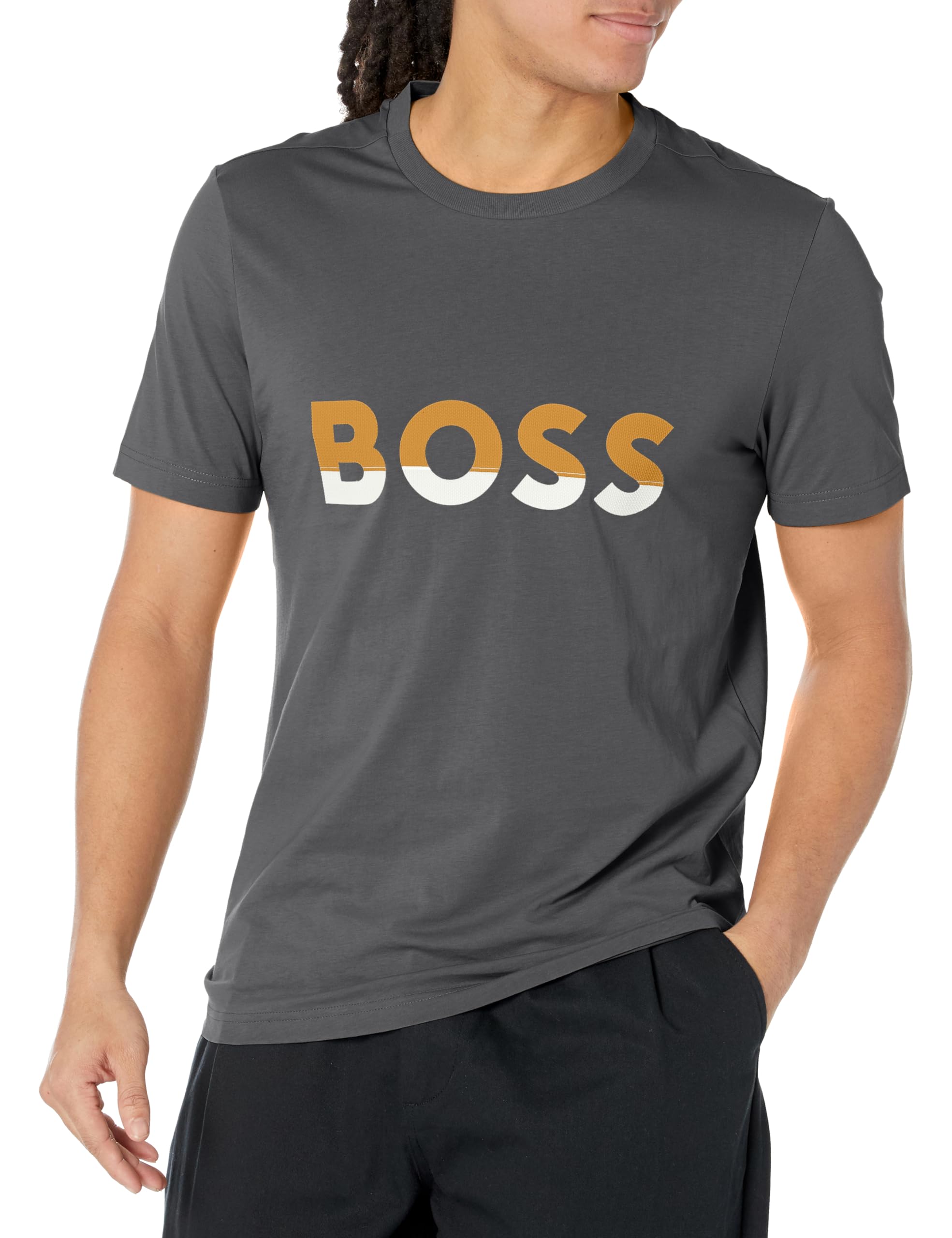 BOSS Hugo Mens Big Logo Jersey Cotton T-Shirt T Shirt, White, Small US