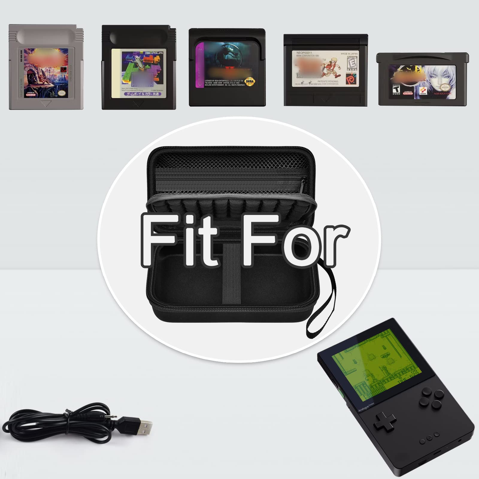 Case Compatible with Analogue Pocket Handheld Game Console, Portable Mini Game Player Storage Box for Video Games Cards, Charging Cable and Accessories-Bag Only