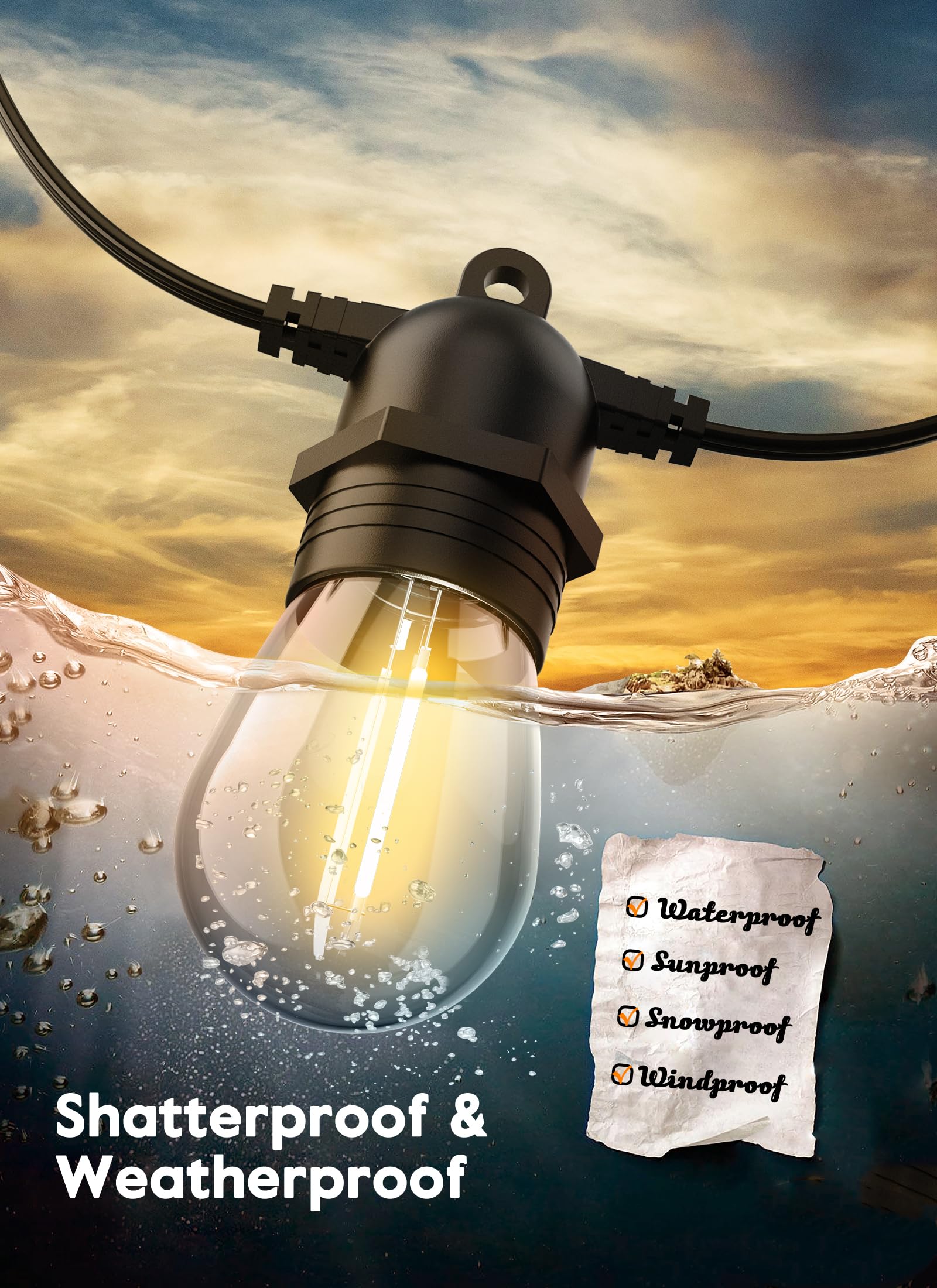 Brightown Shatterproof LED S14 Replacement Light Bulbs, E26 E27 Medium Screw Base Edison Bulbs Equivalent to 11 W, Fits for Commercial Outdoor Patio Garden Vintage Lights, 15 Pack, Warm White