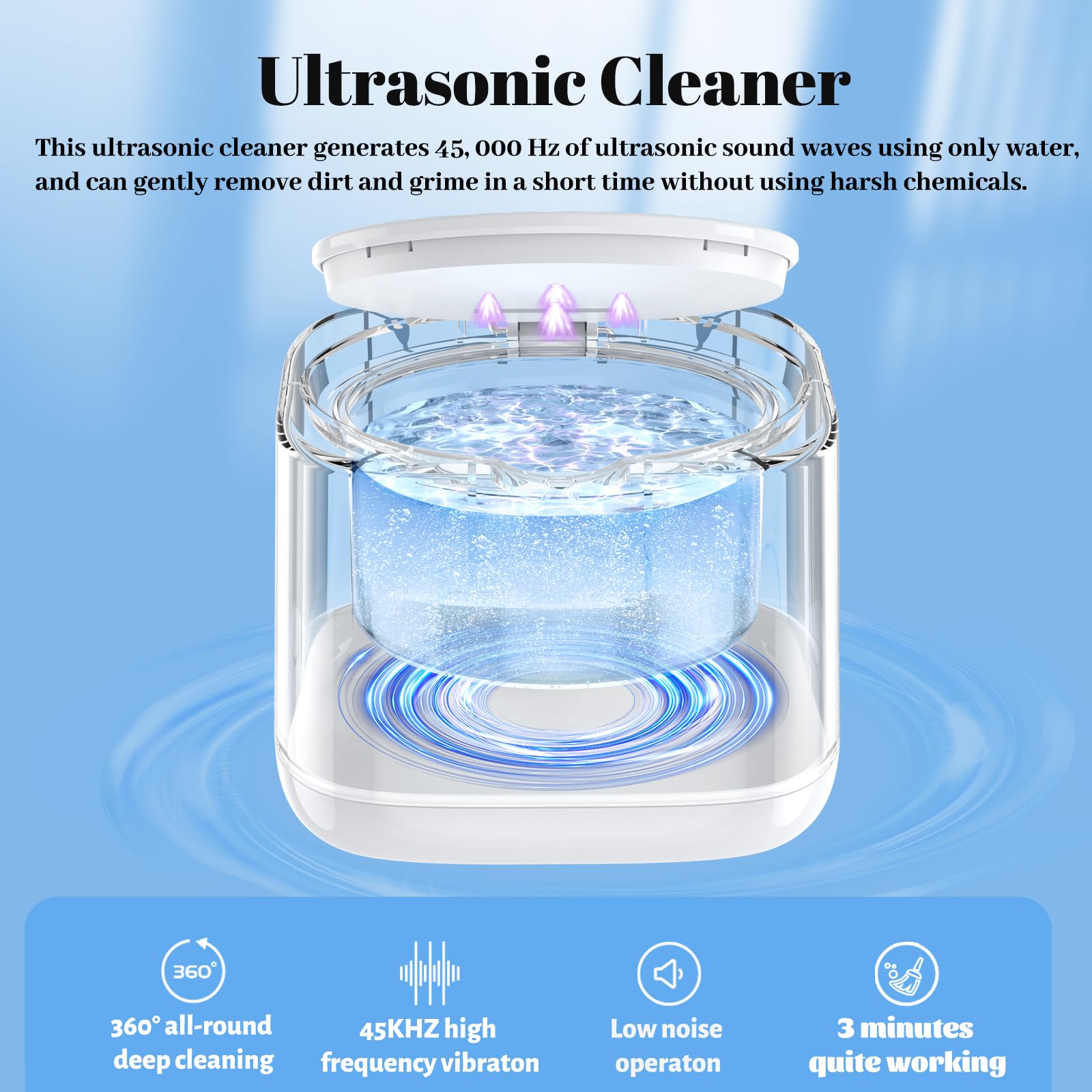 bliblo Ultrasonic Cleaner,Mouth Guard, Aligner, Whitening Trays.180ML Portable Ultrasonic Retainer Cleaner for Home or Travel Use.