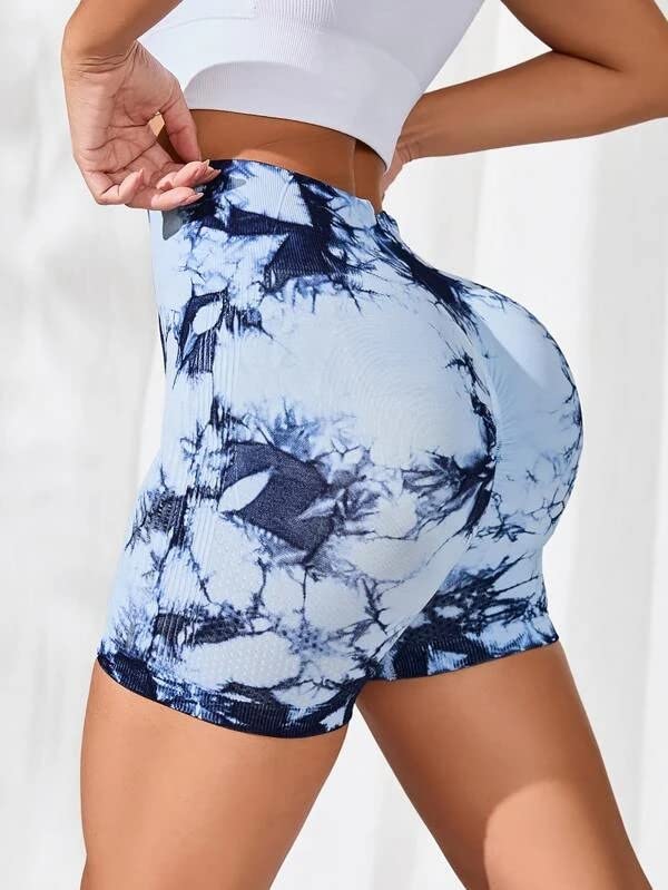 ChinaJaco Women Seamless Butt Lifting Contour Yoga Short 3" High Waist Booty Gym Biker Shorts(Light Blue,M)