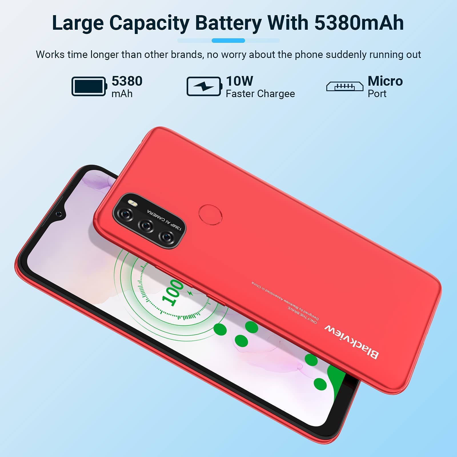 Blackview Android 11 Unlocked Cell Phone, A70, 6.5" Screen with 5380mAh Massive Battery Cell Phone with Octa Core 3GB 32GB, Dual SIM 4G Smartphone, Face Unlock Fingerprint Smartphone (Vermeil)