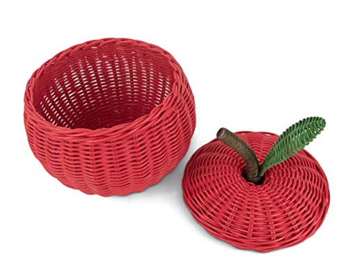 G6 COLLECTION Apple Rattan Storage Basket with Lid Decorative Bin Home Decor Hand Woven Shelf Organizer Cute Handmade Handcrafted Gift Art Decoration Artwork Wicker Apple (Large)