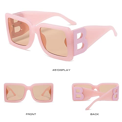 Breaksun Fashion Big Square Sunglasses for Women Men Classic Black Luxury Designer Sun Glasses Thick Frame Gradient Tint (Black/Black+ Pink)