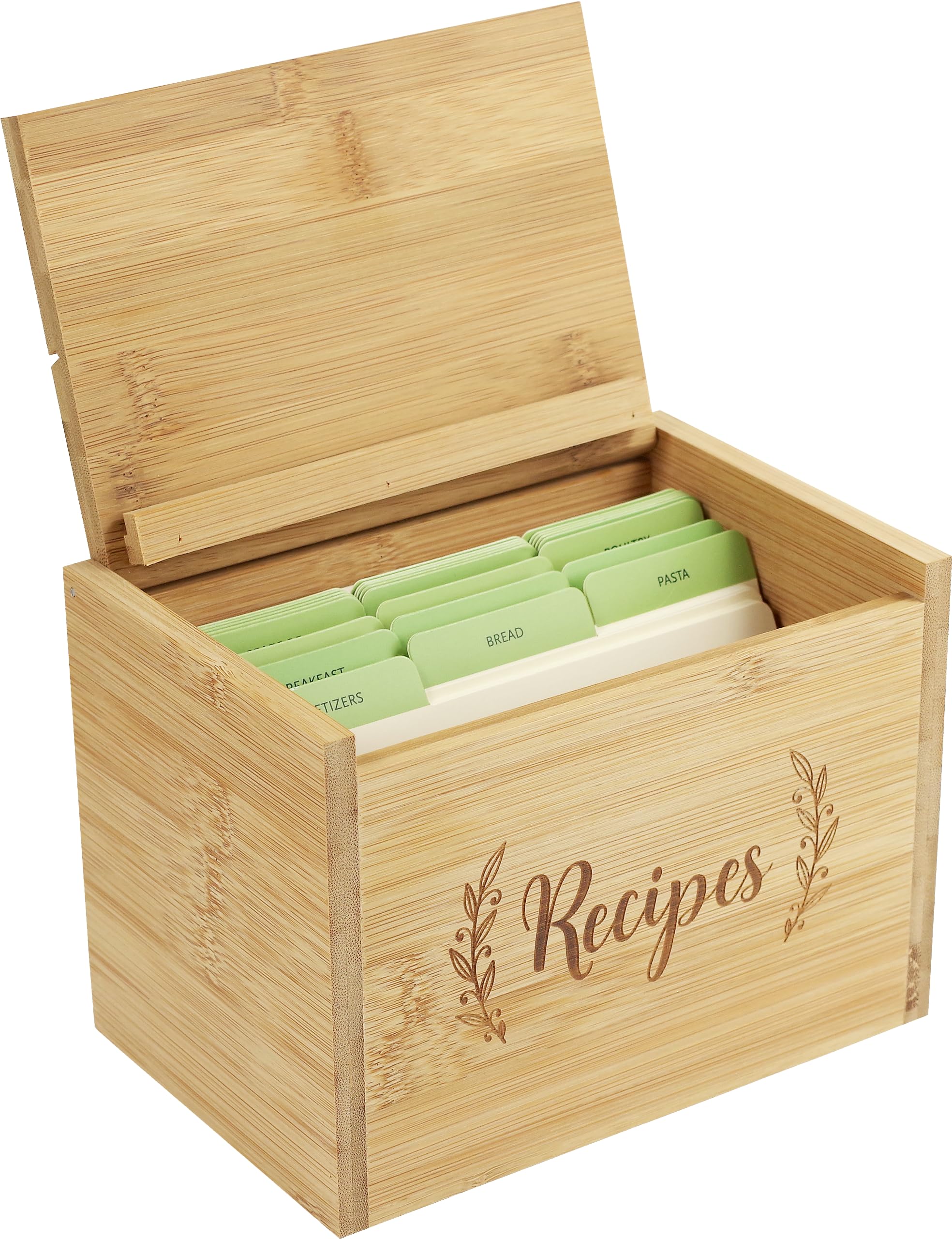 Bamboo Recipe Box Set (includes 50 recipe cards and 24 dividers)