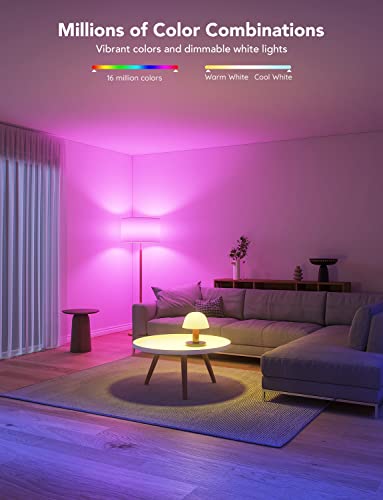 Govee Smart A19 LED Light Bulbs, 1000LM RGBWW Dimmable, Wi-Fi & Bluetooth Color Changing Light Bulbs, Works with Alexa & Google Assistant No Hub Required, 75W Equivalent Smart Bulbs, 2 Pack