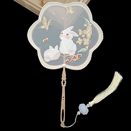 Chinese Style Embroidery Fan with Long Handle Tassel Ancient Style Cheongsam Dance Hand Fan DIY Hanfu Decoration Photography Prop(7)