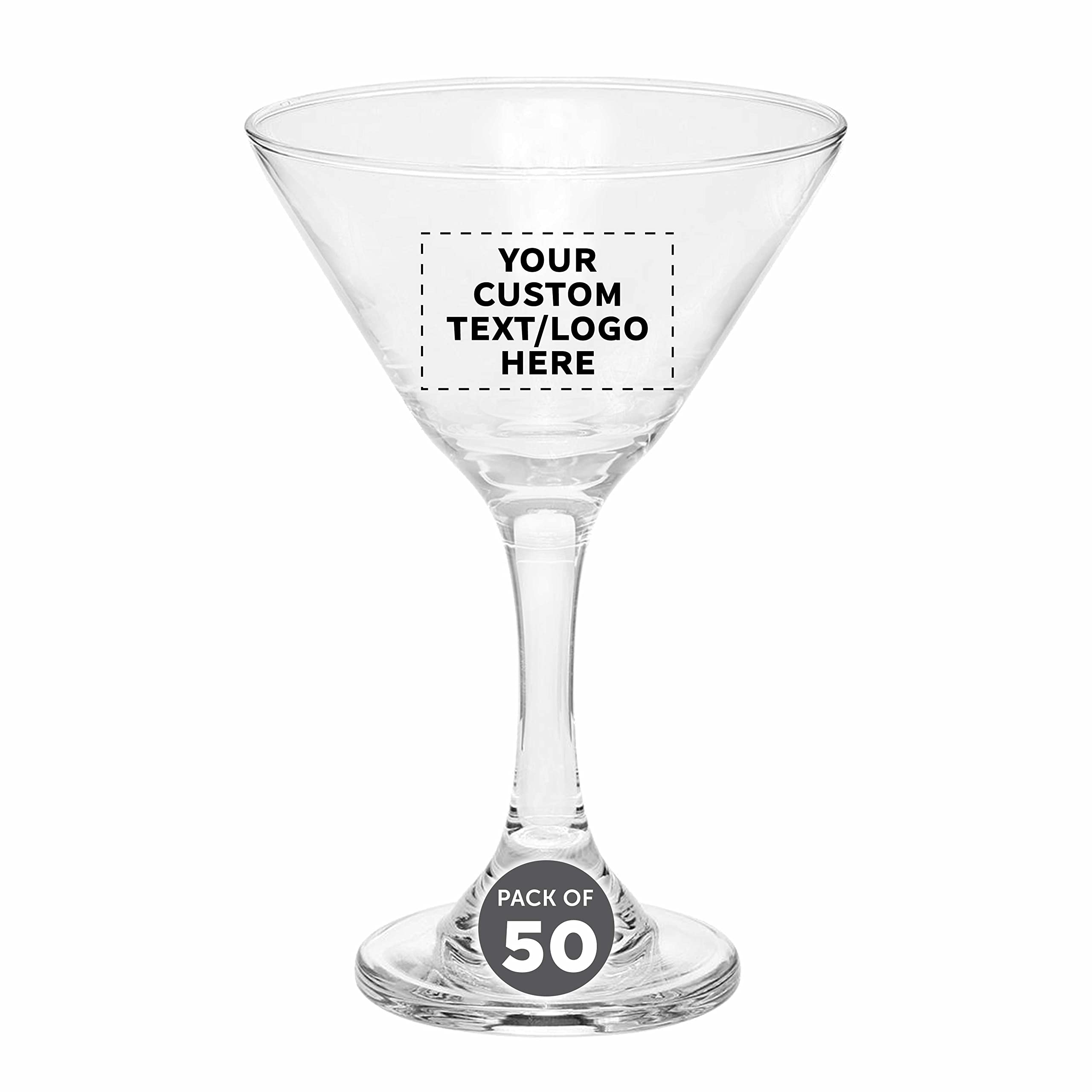 Custom Classic Martini Glasses 9.25 oz. Set of 50, Personalized Bulk Pack - Great for Cocktails, Wedding Favors, Party Favors, Events - Clear