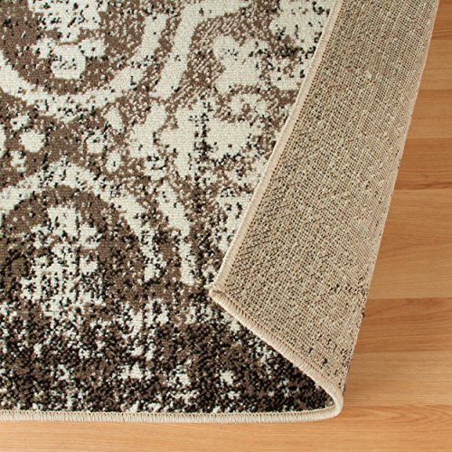 Superior Bristol Collection Area Rug, 8mm Pile Height with Jute Backing, Chic Geometric Damask Patchwork Design, Fashionable and Affordable Woven Rugs - 5' x 8' Rug, Beige & Brown