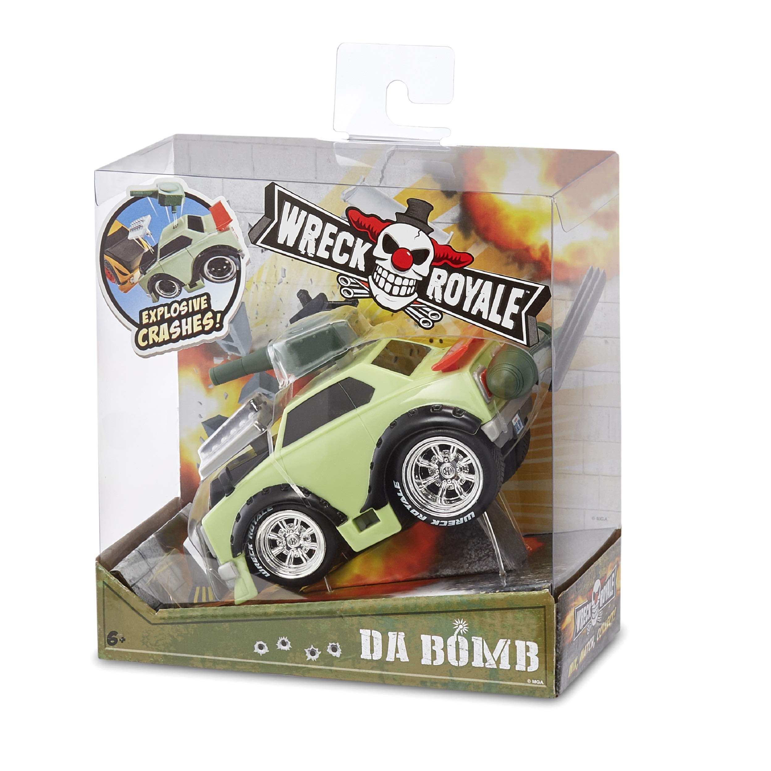 MGA Entertainment Wreck Royale Exploding Crashing Da Bomb Race Car with 4 Mix 'N Match Explosive Parts, Multicolor (565741)