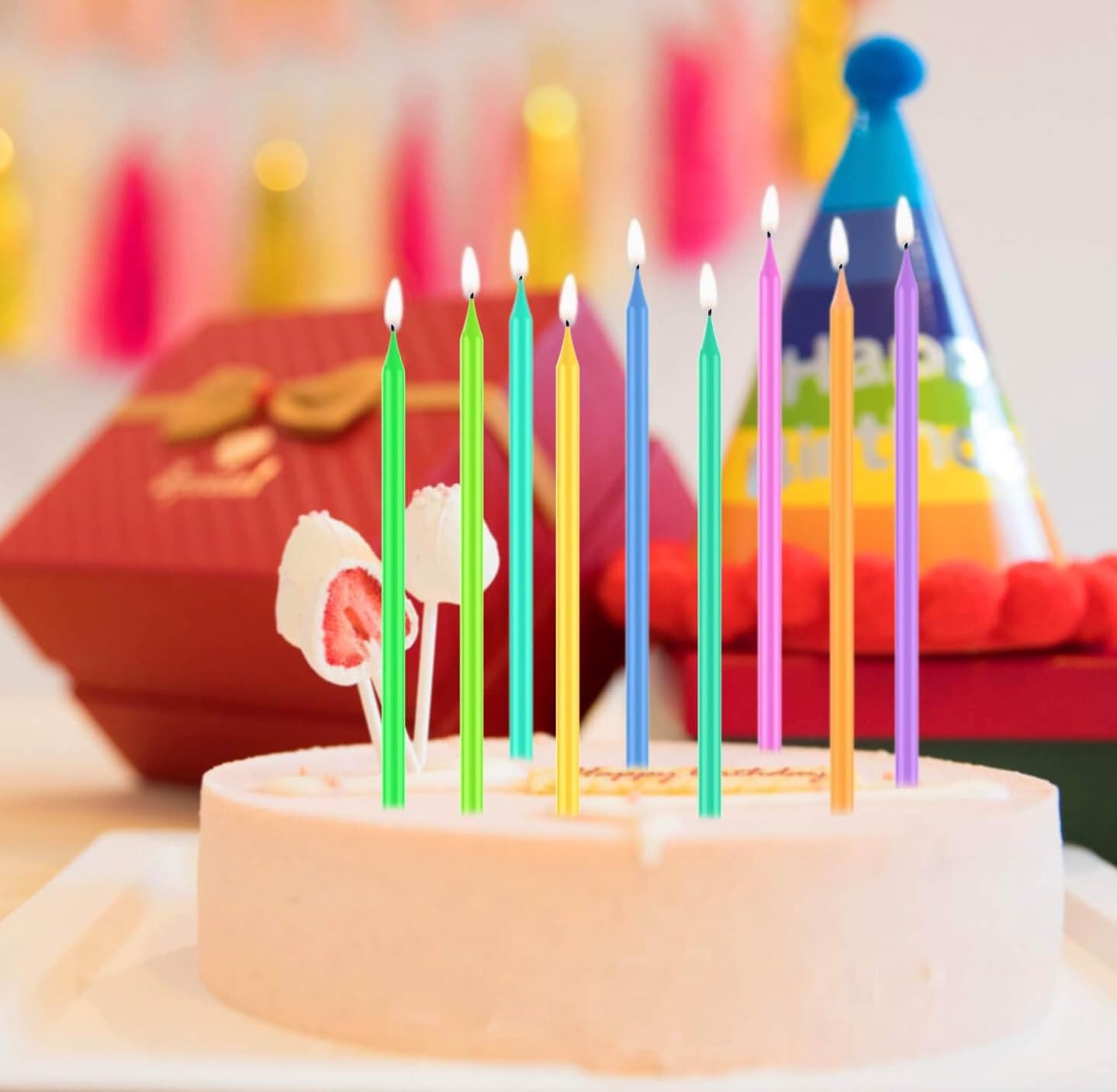 Cwise-100 Count Rainbow Birthday Candles -Long Thin Cake Candles - Giant Pack Colorful Pencil Candles Birthday Candle - Birthday, Celebration, Wedding. Cake Decorations (100 PCS)