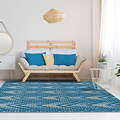 SUPERIOR Indoor Large Area Rug with Jute Backing, Trendy Modern Design, Perfect for Living Room, Kitchen, Bedroom, Office, Hardwood Floors, Dorm, Entry Room, Arete Collection, 5' x 8', Blue