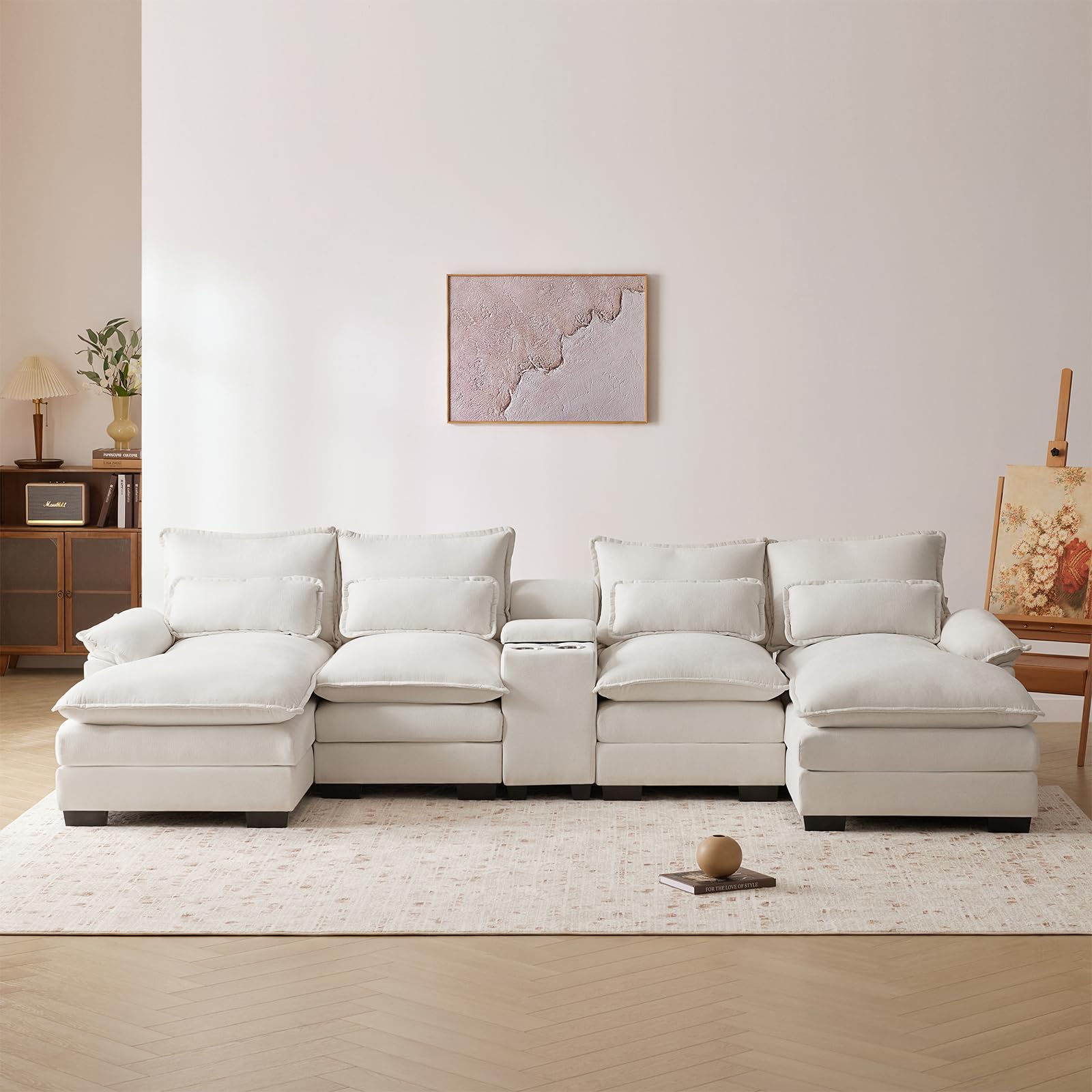 Neylory Modular Sectional Sofa, 123" Chenille Sectional Couches for Living Room, Modern U Shaped Cloud Couch Large Overstuffed Sofa with Chaise for Bedroom Apartment Office Beige