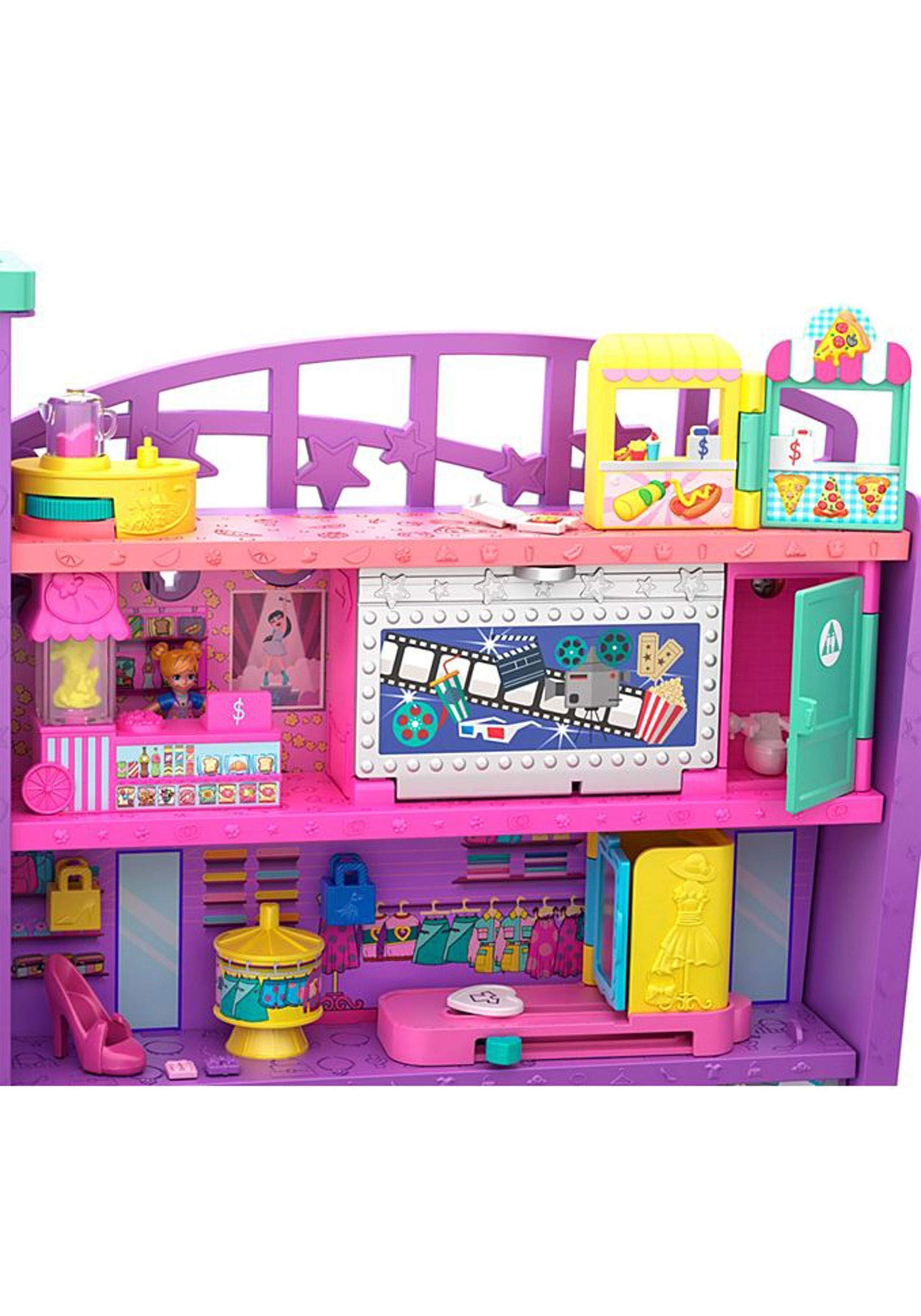 Polly Pocket Mega Mall with 6 Floors, Elevator, Vehicle, Parking Garage, Micro Polly & Lila Dolls, Dog & Storytelling Play Pieces; for Ages 4 and Up