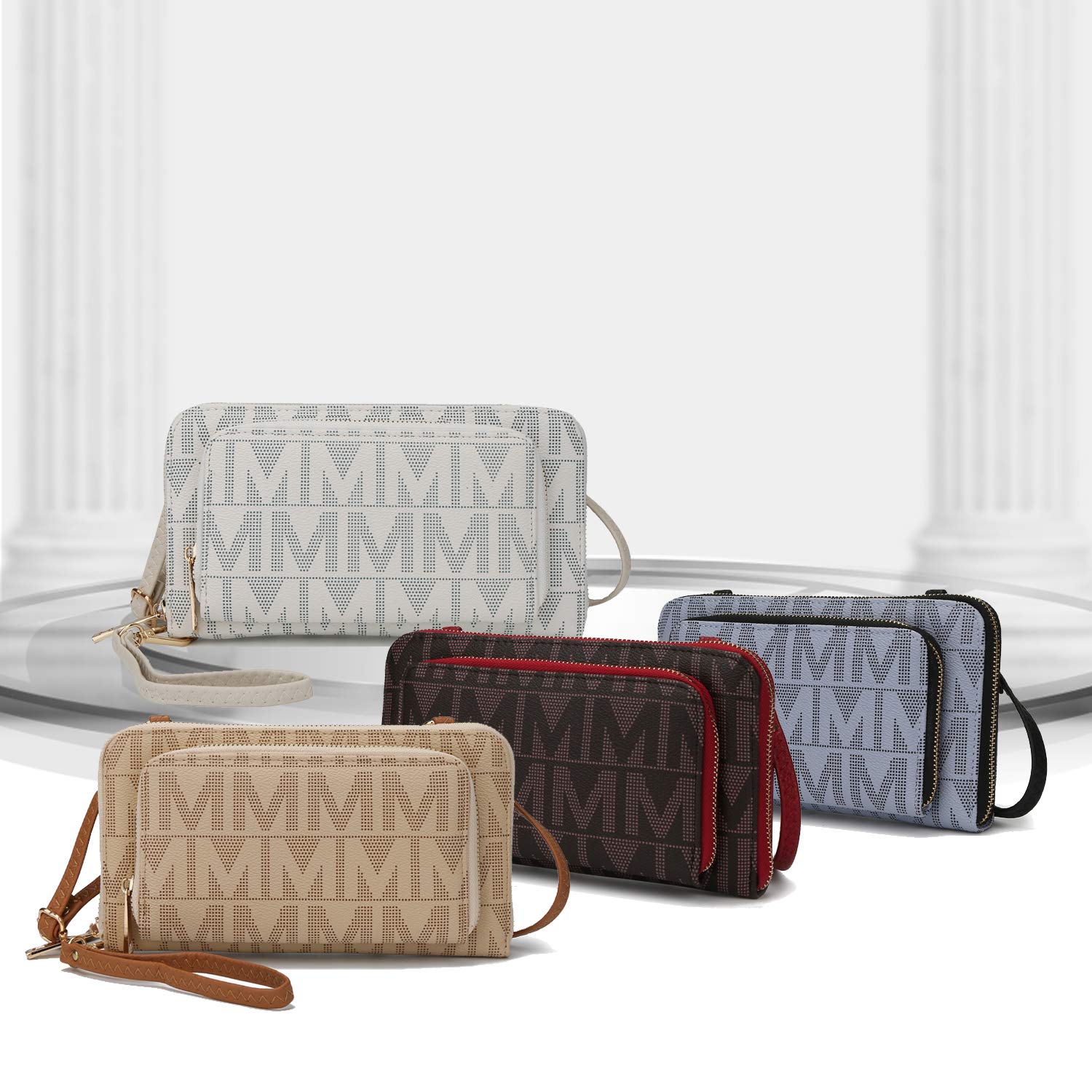 Mia K Collection Crossbody Wallet Handbag for Women, Multi Pockets Wristlet Bag PU Leather Clutch Purse Red