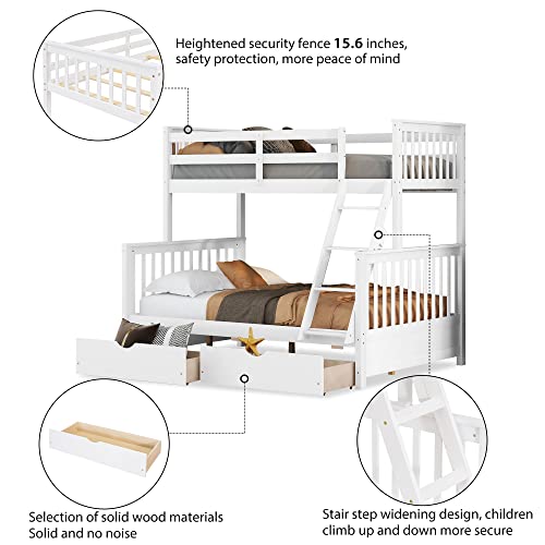 Merax Twin-Over-Full Bunk Bed with Ladders and Two Storage Drawers,White