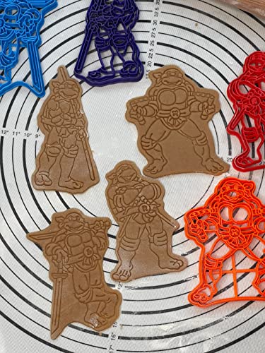 Set of 4 Ninja Turtle Raphael, Leonardo, Donatello & Michelangelo 6β Cookie Cutters and Molds Produced by 3D Kitchen Art