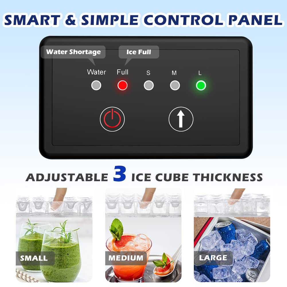 Commercial Ice Maker Machine, 70 LBS/24H Under Counter Large Ice Machine w/ 10 LBS Capacity Ice Storage Bin, 2 Water Inlet Modes, Freestanding & Built in Ice Maker for Bar/Home/Office/Shop, White
