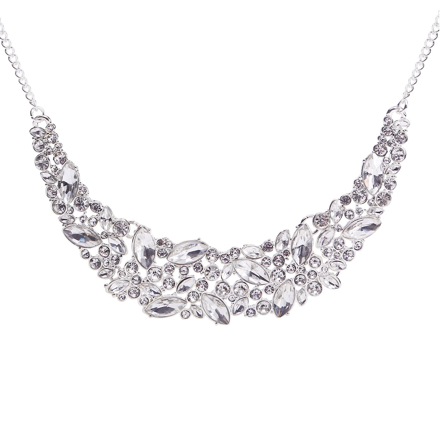 BaubleStar Statement Bling Rhinestone Crystal Collar Necklace Silver Wedding Bridesmaid Fashion Chunky Bib Jewelry for Women