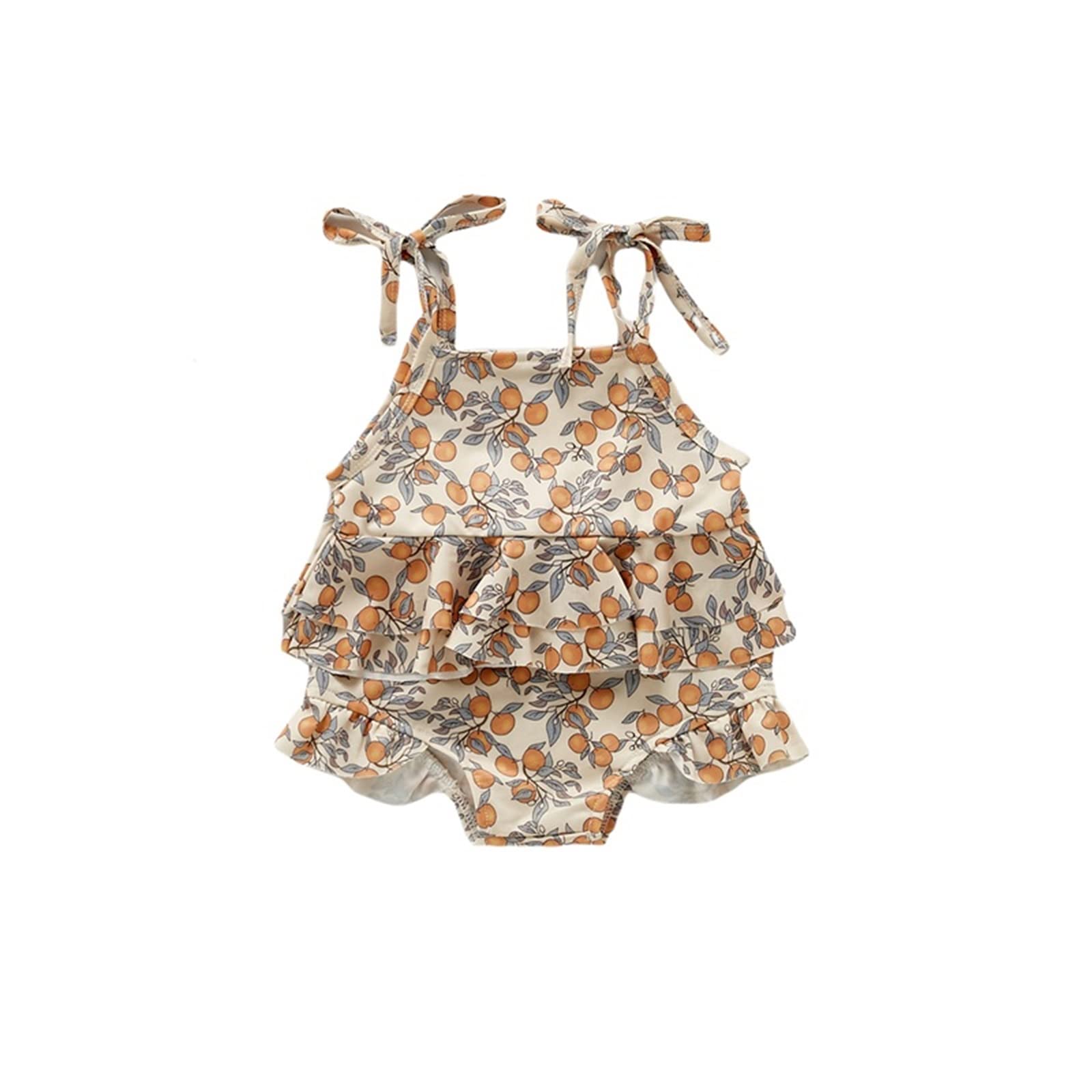 Infant Baby Girl Swimsuit One Piece Strap Ruffle Floral Bikini Swimwear Bathing Suit Summer Beach Wear (Orange Lemon, 3-6 Months)