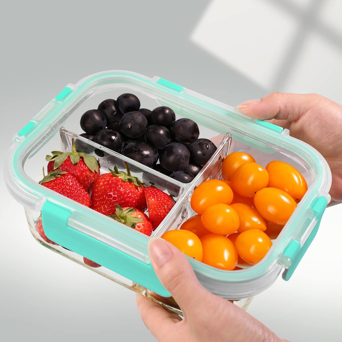DAS TRUST 3 Pack 36oz Bento Box Glass Meal Prep Container 3 Compartments Glass Food Storage Containers with Lids Meal Prep Bowls Lunch Box Glass Food Prep Lunch Containers for Microwave Oven