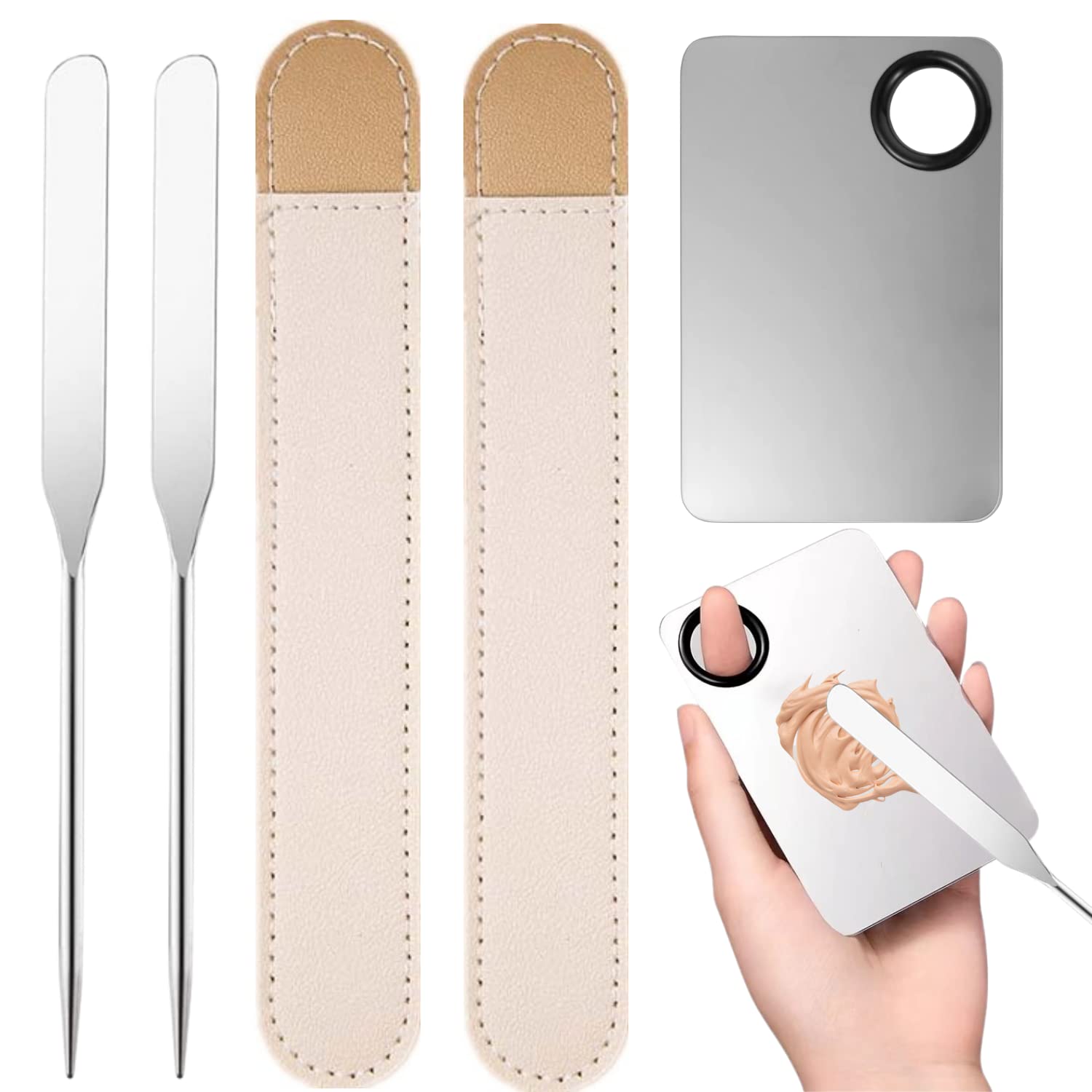 CKONXE 5pcs Makeup Spatula Korean Set, Stainless Steel Make Up Palettes and Spatula, Makeup Mixing Palettes Cosmetic Spatula Tool