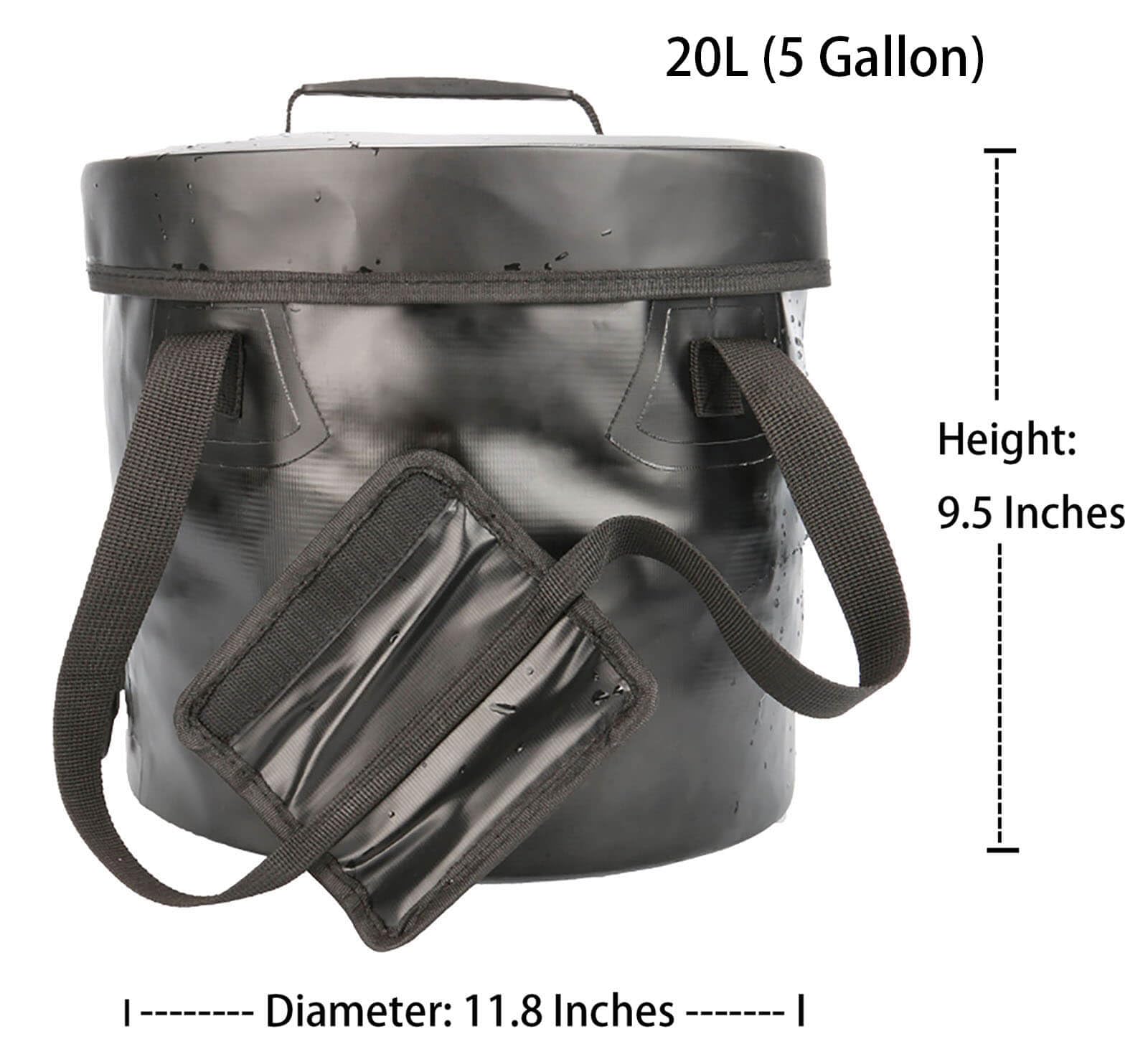 BANCHELLE Collapsible Camping Bucket with Lid 5 Gallon for Traveling Fishing Gardening (Black, 20L)