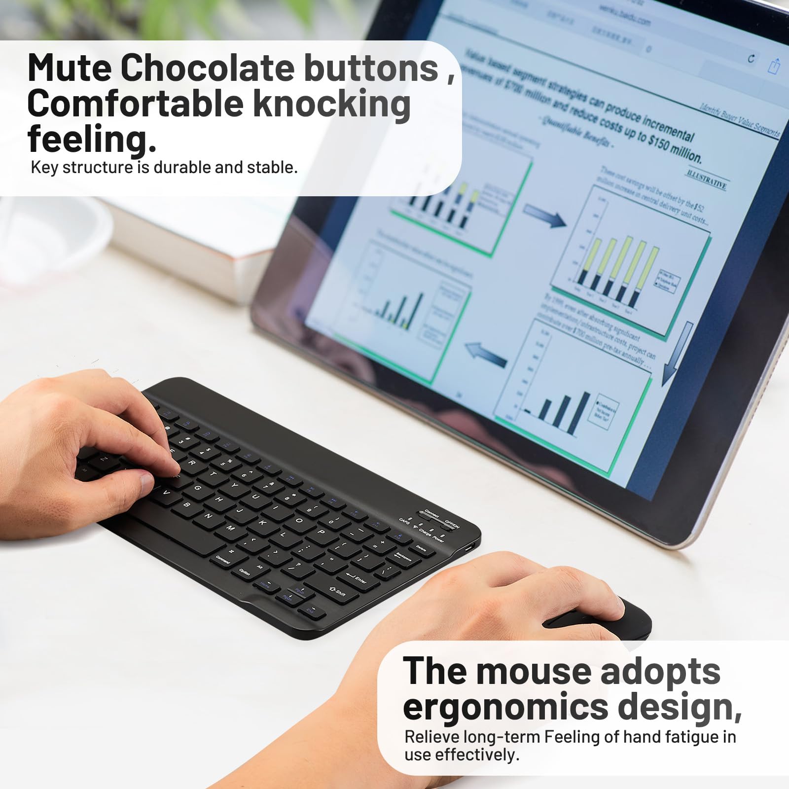 Bluetooth Keyboard and Mouse Combo Rechargeable Portable Wireless Keyboard Mouse Set for Apple iPad iPhone iOS 13 and above Samsung Tablet Phone Smartphone Android Windows (10 inch Yellow)