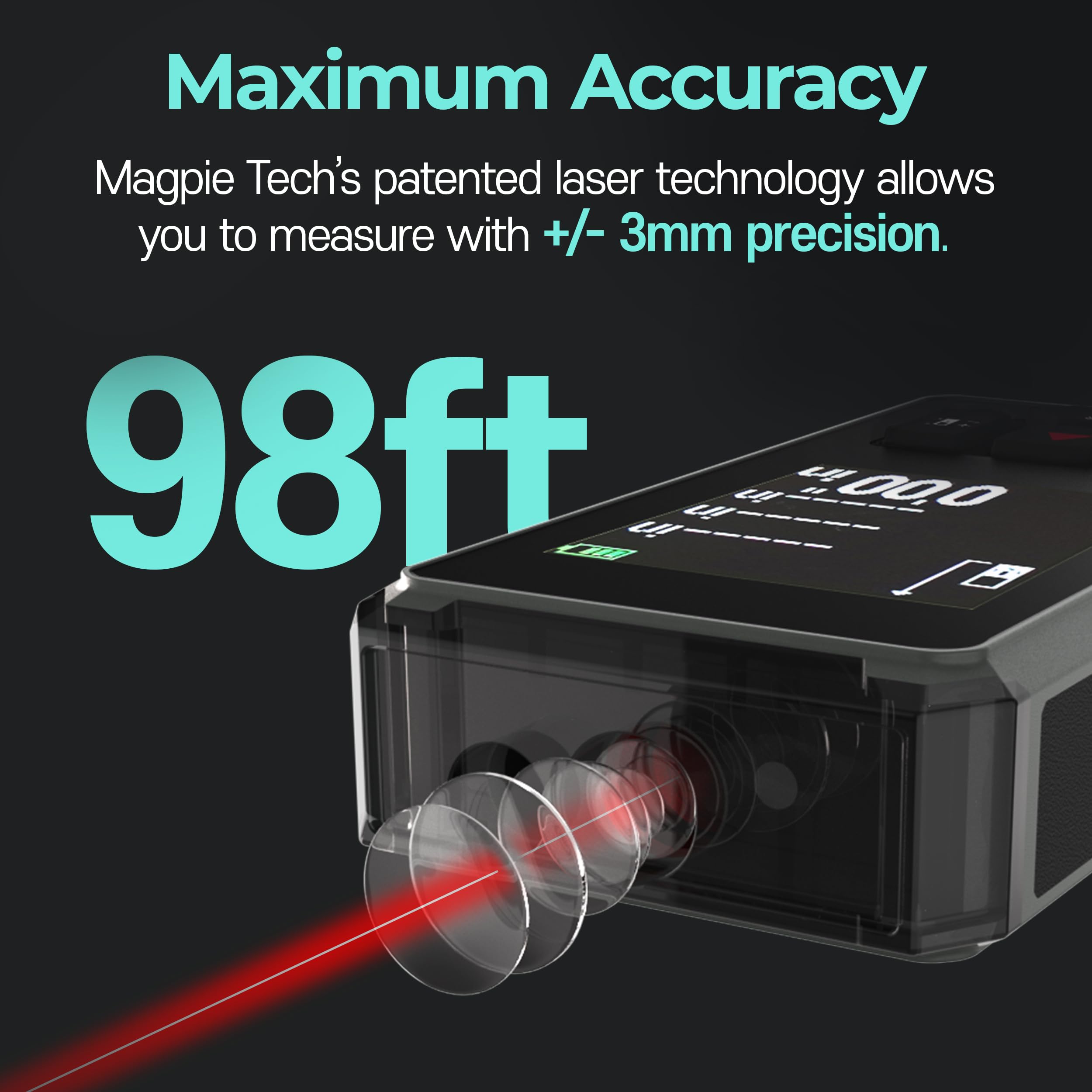 Compact Laser Measurement Tool, MAGPIE M-30+ 98ft/30m Small Laser Distance Meter, Rechargeable Laser Measure for Fast, Precise Results (Space Gray)