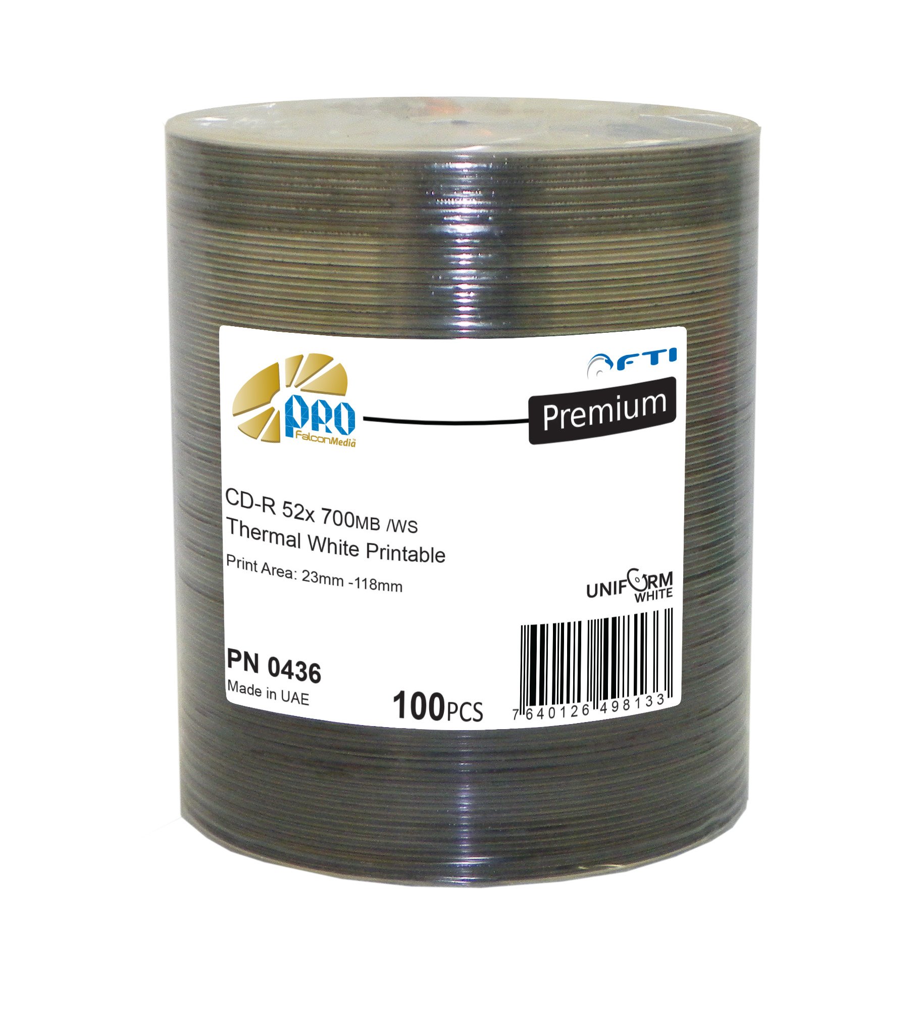 Premium Quality Blank CDs - CD-R Falcon White Thermal Hub Printable 52x 700MB 80min 100 Disc Pack