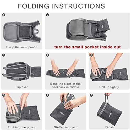 G4Free 10L/15L Hiking Backpack Lightweight Packable Hiking Daypack Small Travel Outdoor Foldable Shoulder Bag(Grey)