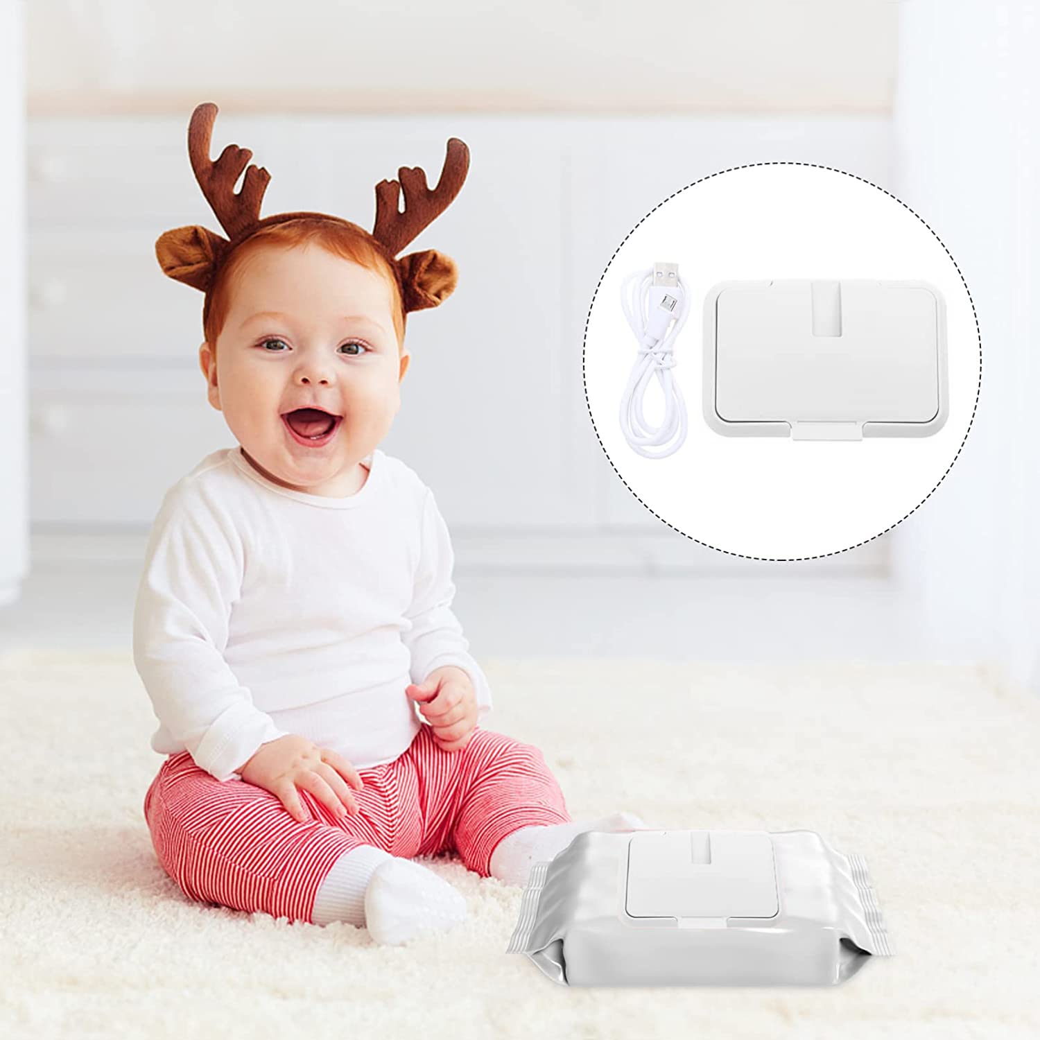 CAM2-KIDS Baby Wipe Warmer, Baby Wet Wipes Dispenser, USB Infant Wet Wipes Warmer (White)