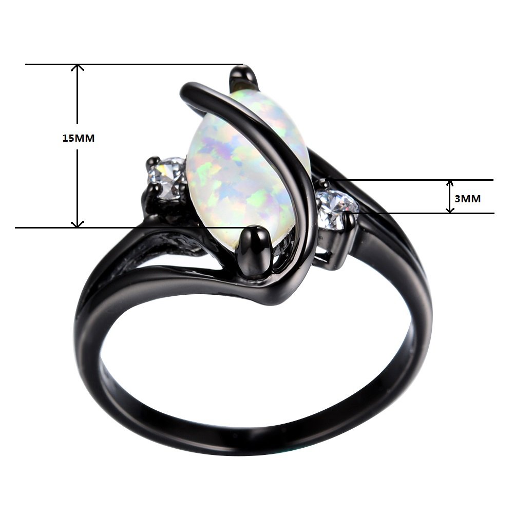 Bamos Jewelry Womens S Promise Ring Graduation Gift Wedding Engagement White Lab Opal Black Gold Party Rings for Her Size 7